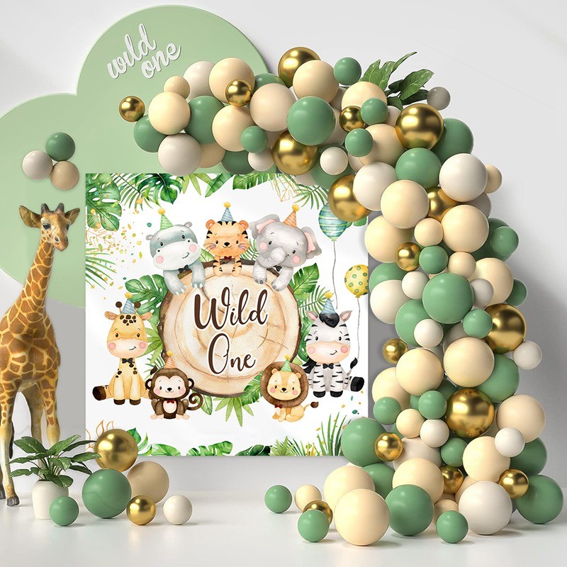 Wild One Theme Birthday Decoration Set Green Gold Balloons Wild One ...