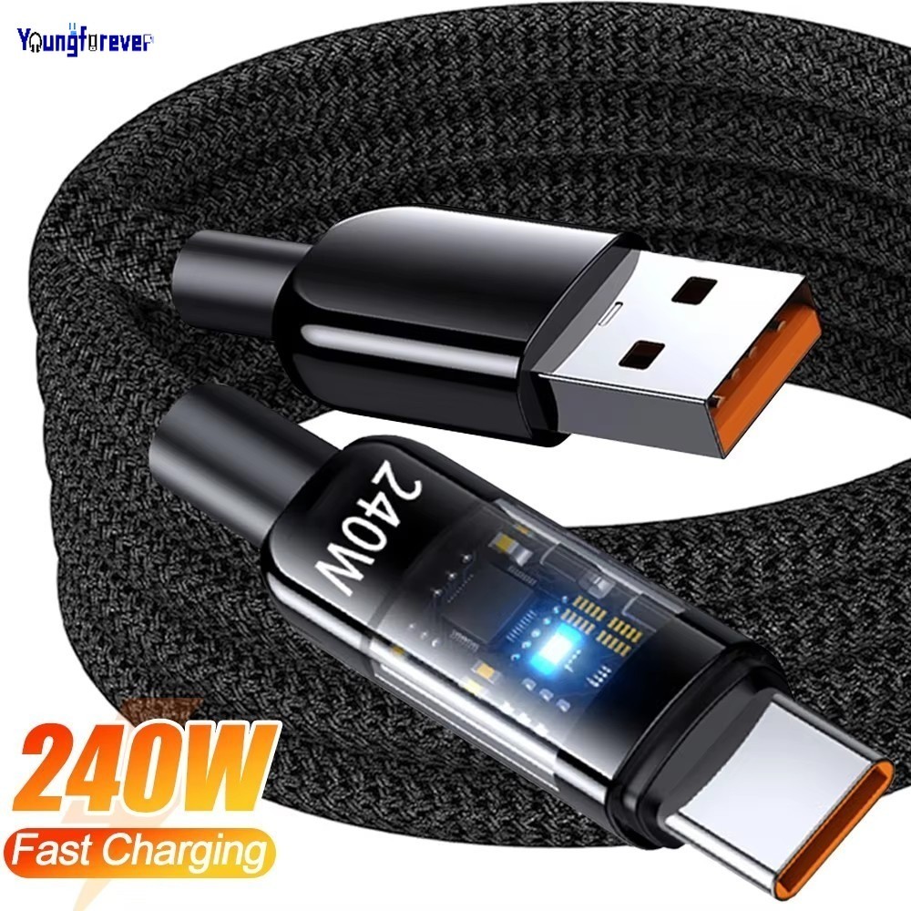 Nylon Braided 10A 240W USB A To Type C Fast Charging Data Cable ...