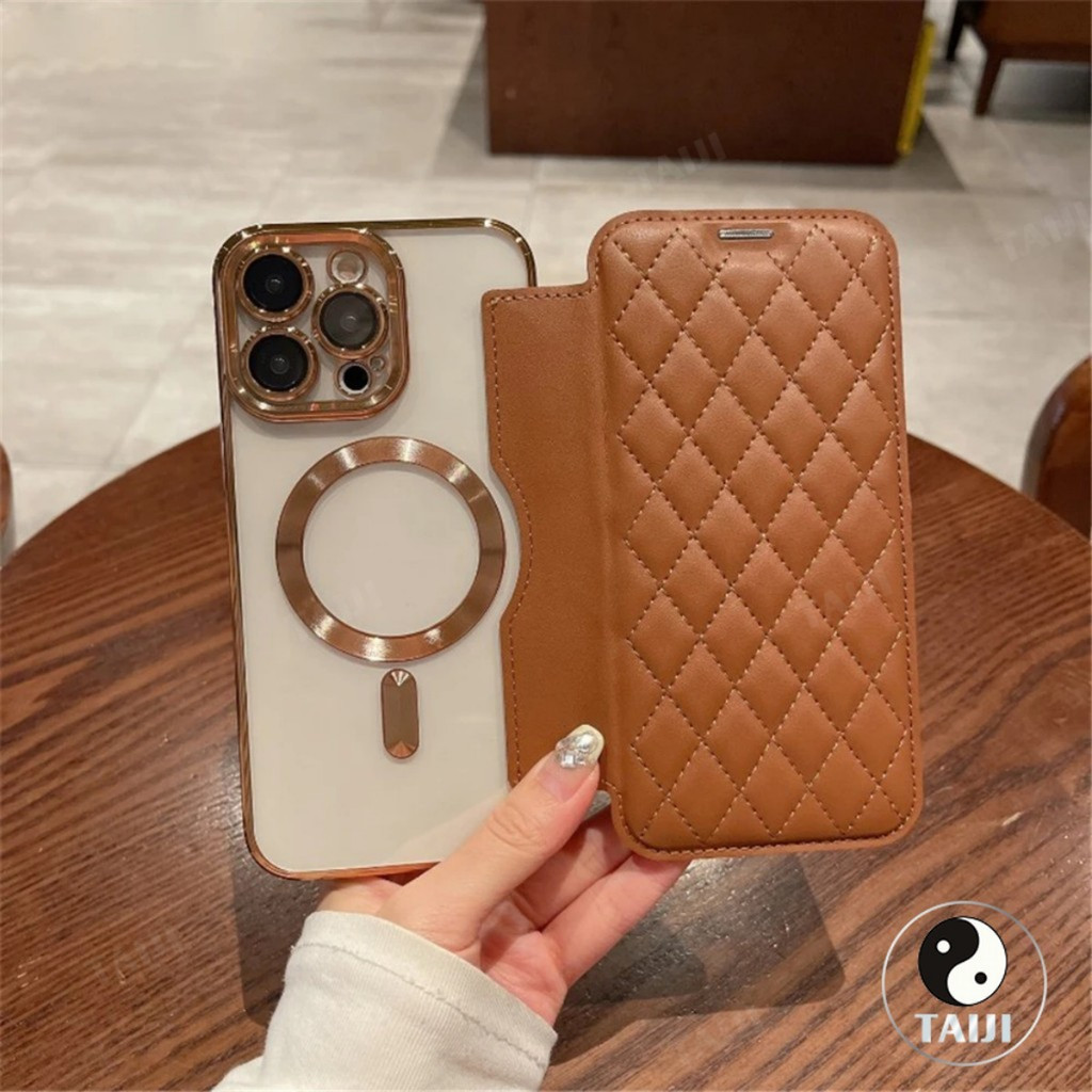 TAIJI Leather Clear Magnetic Clamshell Stent Phone Case Compatible for ...