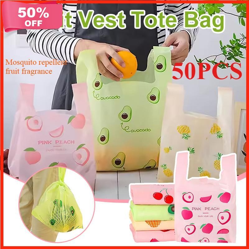 50Pcs Cute Fruit Plastic Bag Carry Out Bags With Handle Food Packaging ...