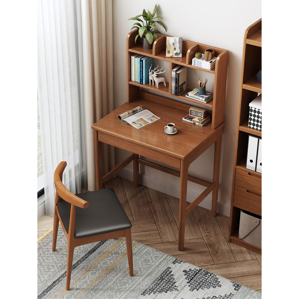 Solid Wood Desk and Bookshelf Combo Integrated Computer Desk Small ...