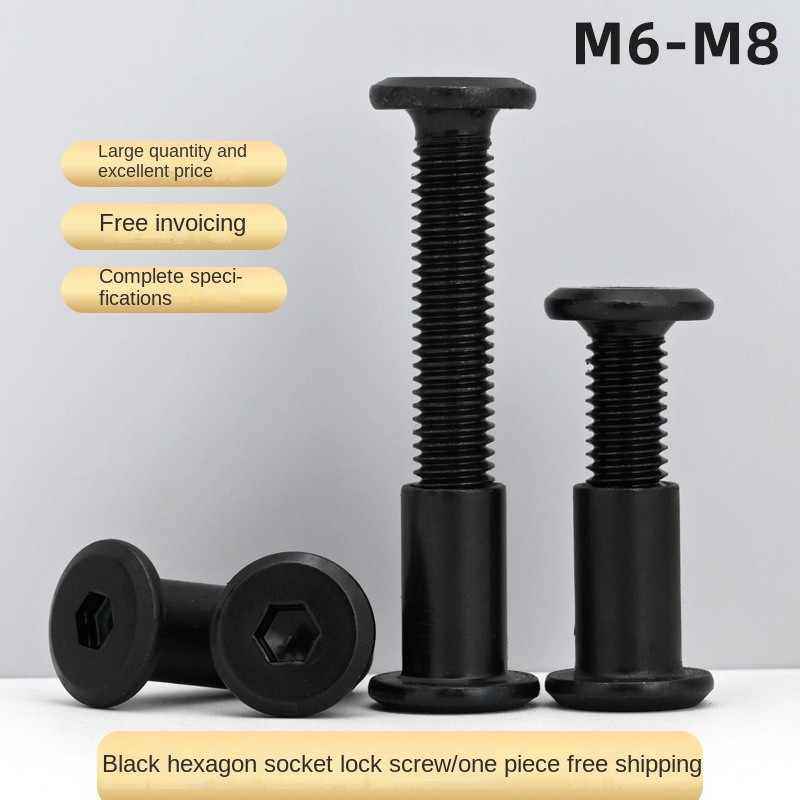 Black Chamfered Hex Socket Furniture Screws with Barrel Nuts Knock-Down ...