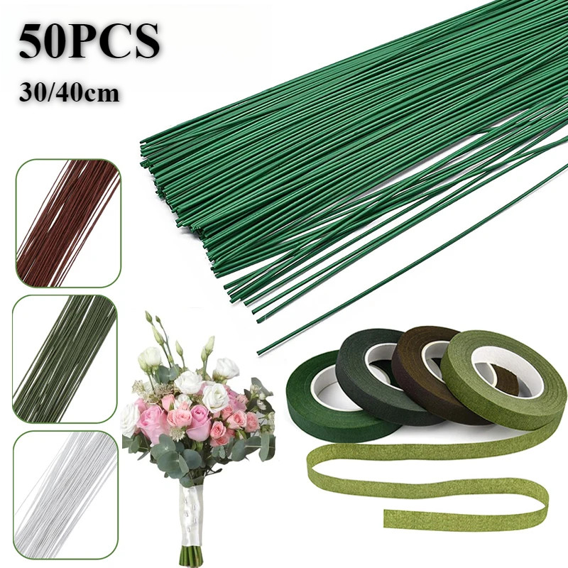 50pcs Artificial Flowers Rod Stem Twigs Iron Wire Home Wedding ...