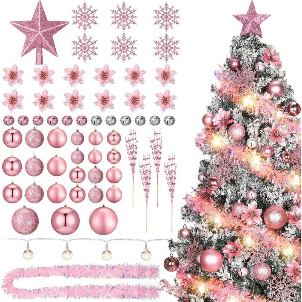 Pink Christmas Drecortions Set Christmas Tree Ornaments Balls ...