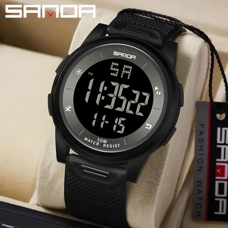 SANDA 6107 Luxury Simple Sport Watch for Men Military LED Digital Alarm ...