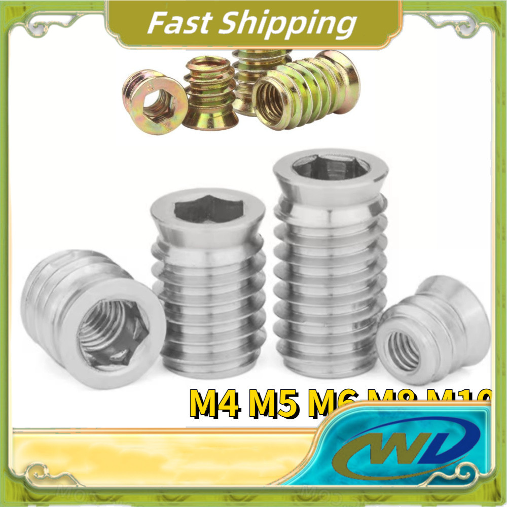 【YHL】SS304 Hex Socket Drive Furniture Screw In Nut M4-M10 Threaded Wood ...