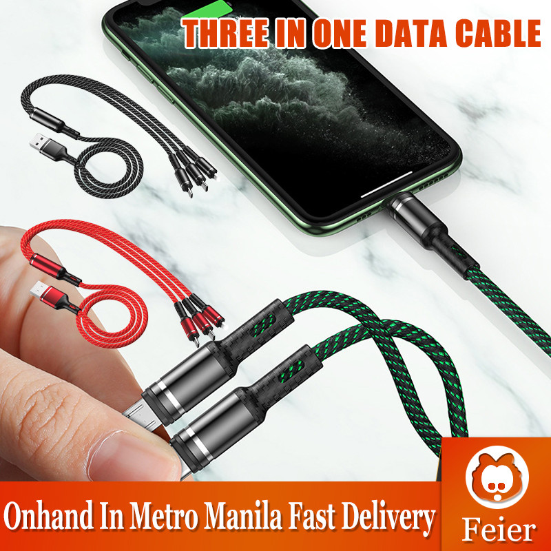 3in1 Charging Cable Super Fast Charger Usb Type-C Braided Wire Charger ...