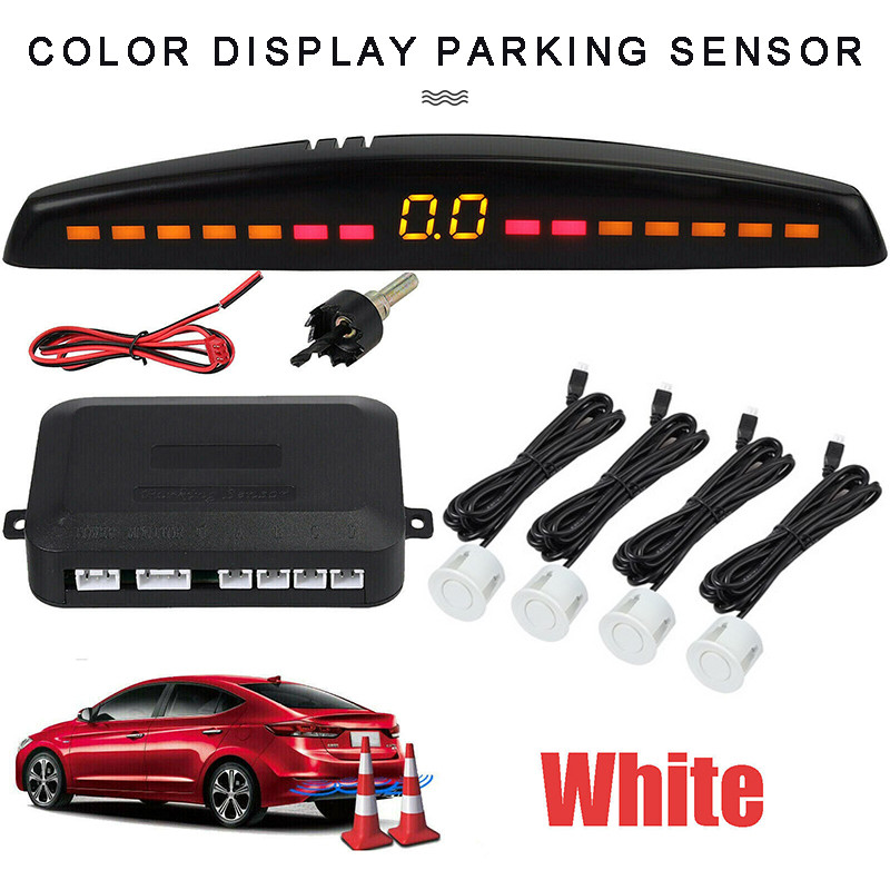 Rear Reversing Car Parking Sensors 4 White Sensors Kit Audio Buzzer ...