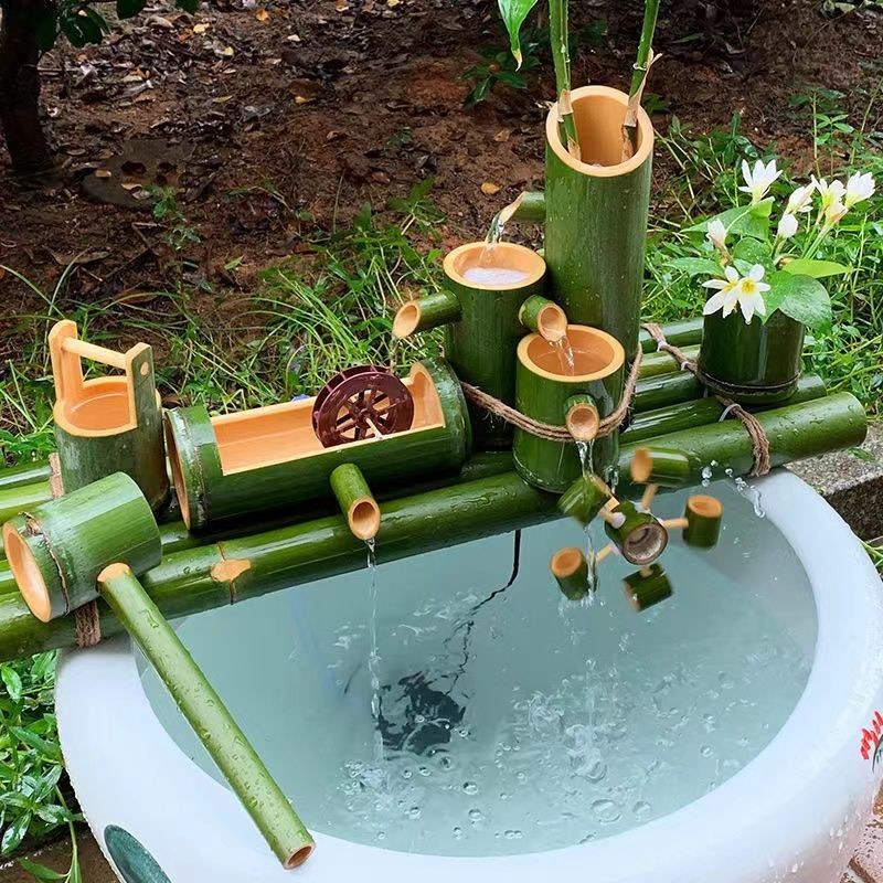 Fish Culture Bamboo Water Flower Ornaments Circulating Water Fountain ...