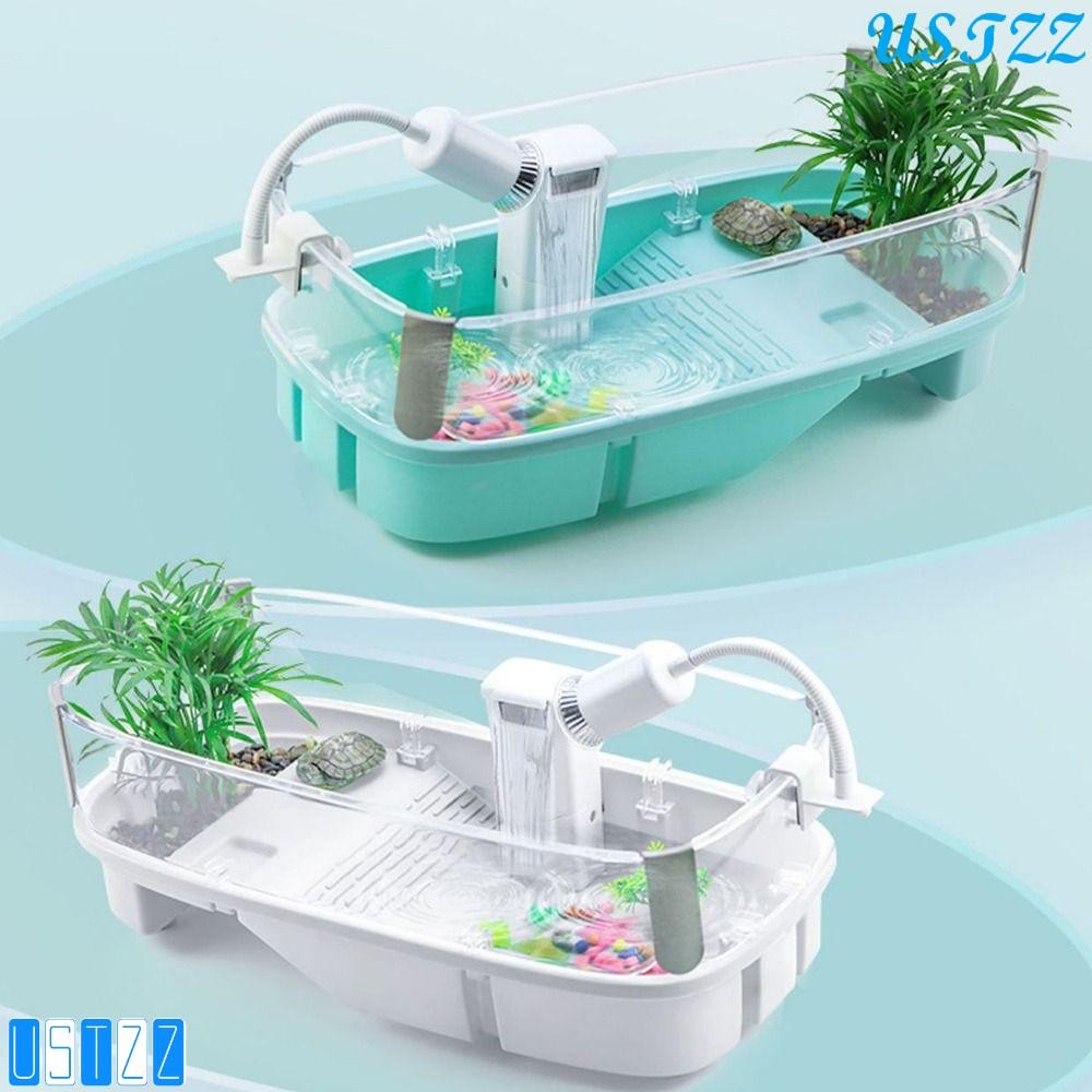 USTZZ Turtle Tank, Bask Platform Bottom Drain Turtle House, Durable ...