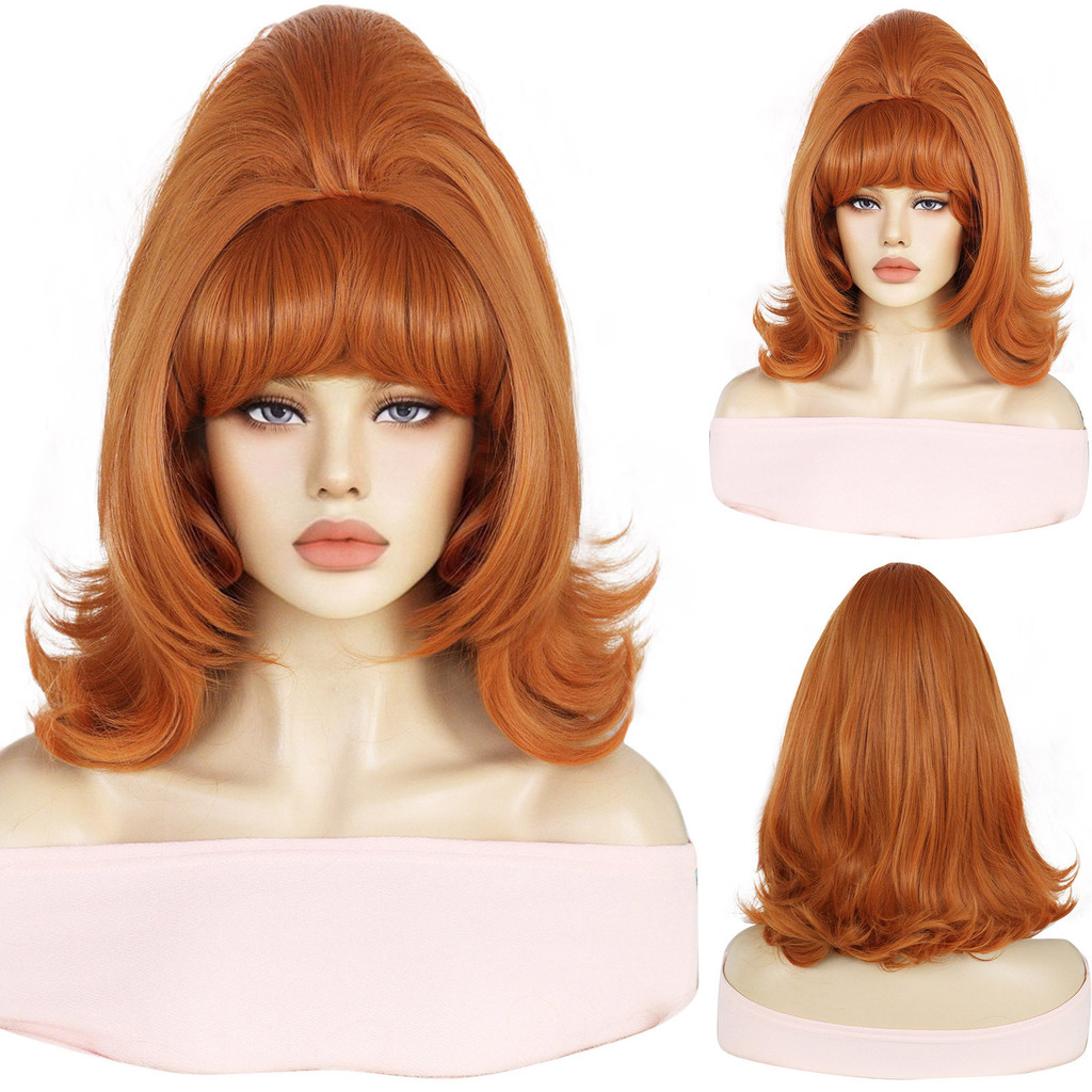 Orange Synthetic Hair Women Flip Wigs 70s Pinup Pelucas 60s Retro ...