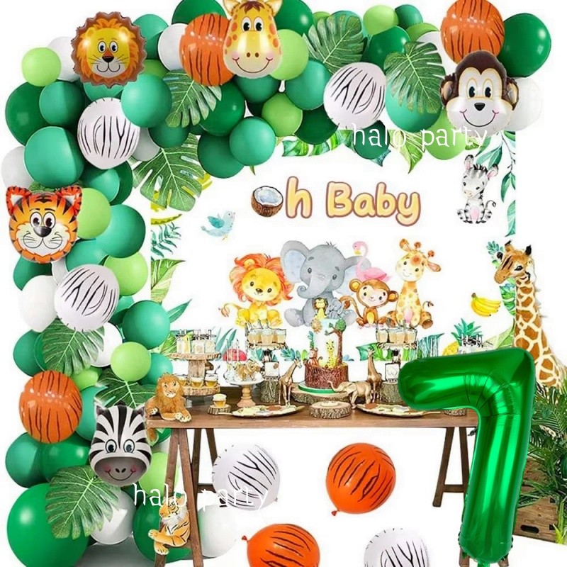 Jungle Safari Animal Theme Balloons Set Green Number Kids Birthday ...