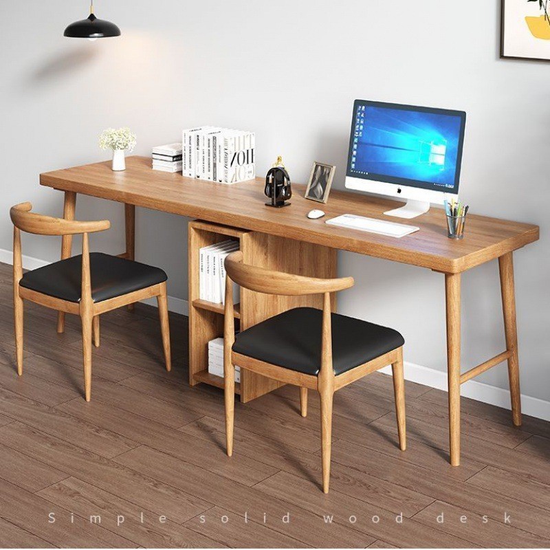 Double Desk Solid Wood Study Table Home Computer Desk Simple Long Desk ...