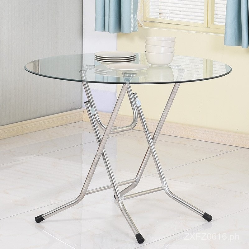 Tempered Glass Rustic Round Home Night Market Dining Table Simple ...