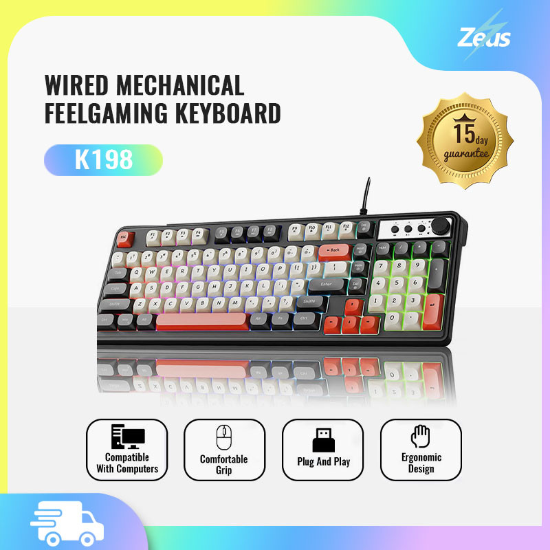 Zeus K-198 Series Gaming Keyboard Wired Creamy Keyboard With Rainbow ...