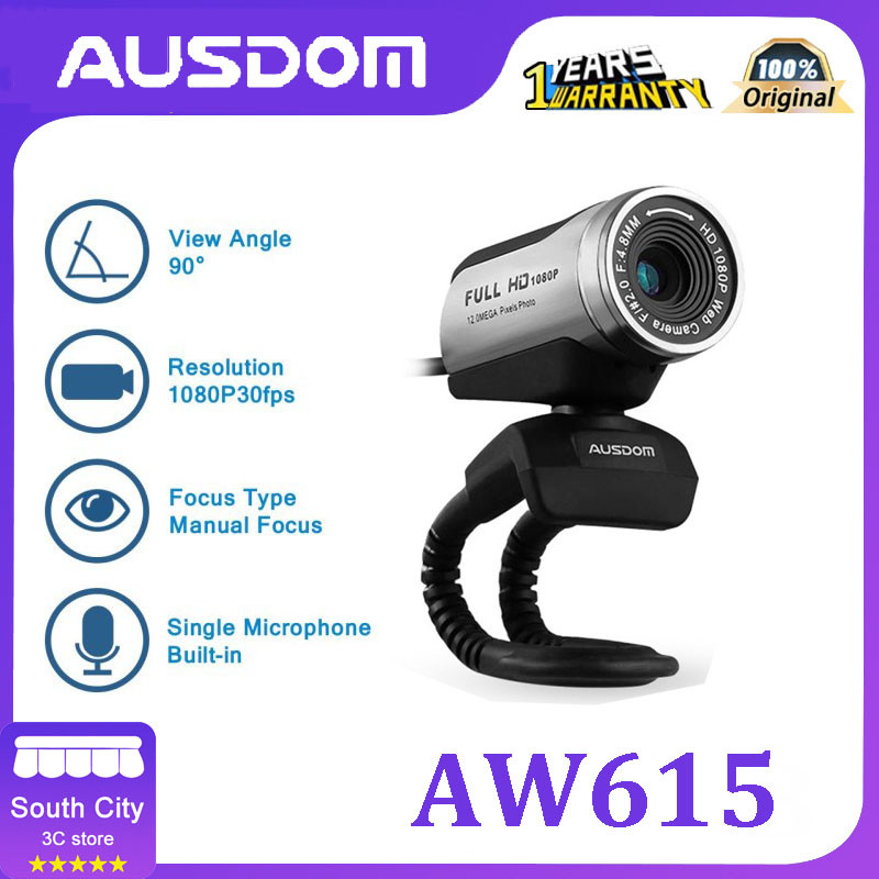 Ausdom AW615 WebCam 1080P PC 12MP with Built-in Mic - AW615 | Shopee ...
