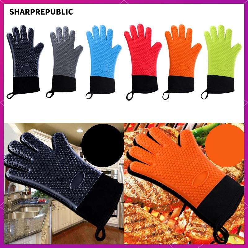 [Sharprepublic] Heat Resistant Oven Gloves Silicone Coating, BBQ Gloves ...