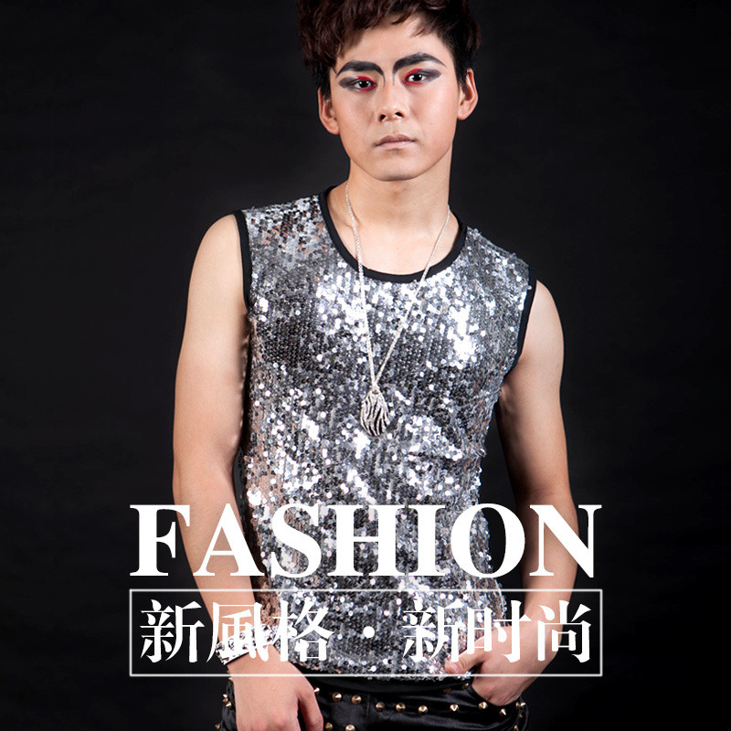 Nightclub Male Singer DJDS Slim-Fit Sequined Vest Performance Costumes ...