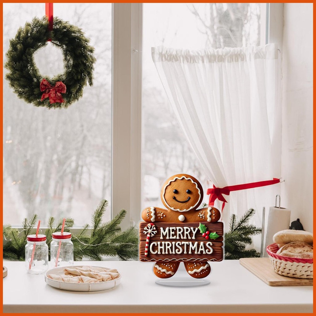 Christmas Gingerbread Man Decor Festive Acrylic Display Statue ...