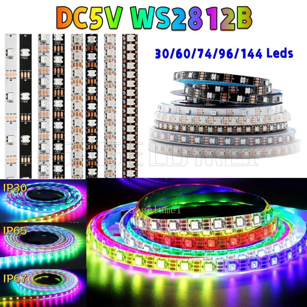 1M 30/60/74/96/144 Leds DC5V WS2812B Led Strip Smart 5050 RGB Pixel ...