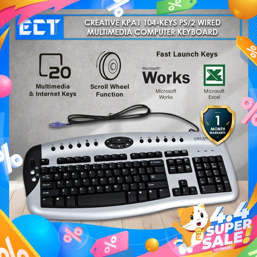Creative KPA1 104-Keys PS/2 Wired Multimedia Computer Keyboard with Scroll Wheel | Shopee ...