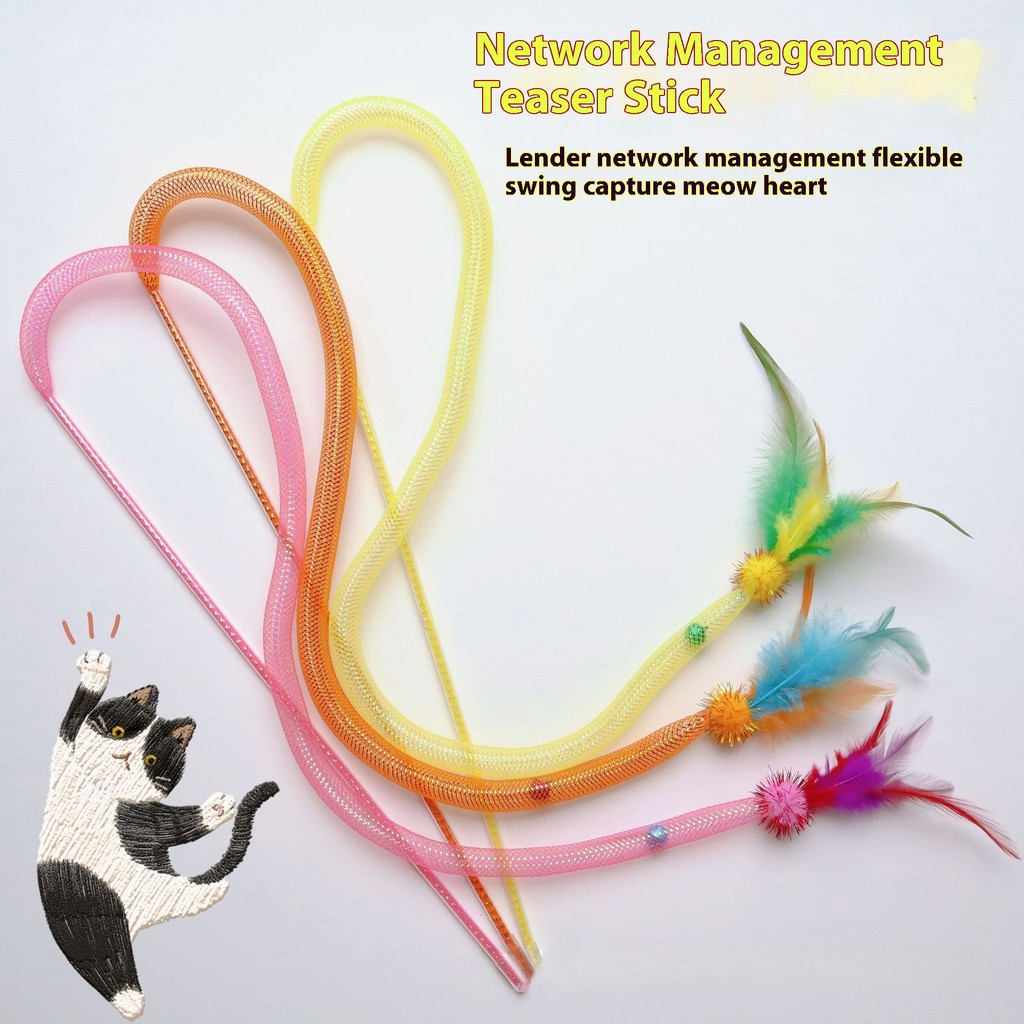 New elastic network management cat teasing stick feather cat ...