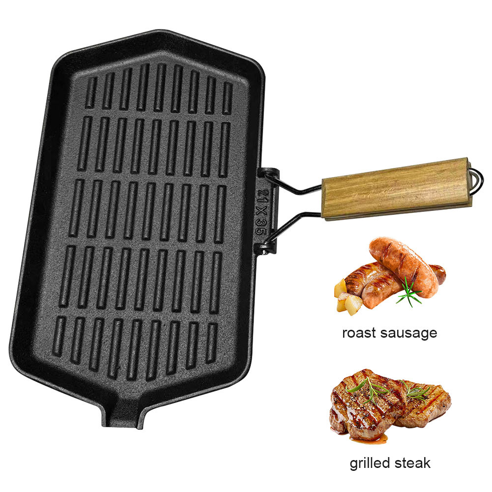 31X19cm Cast Iron Grill Pan Rectangular Frying Pan Skillet for ...
