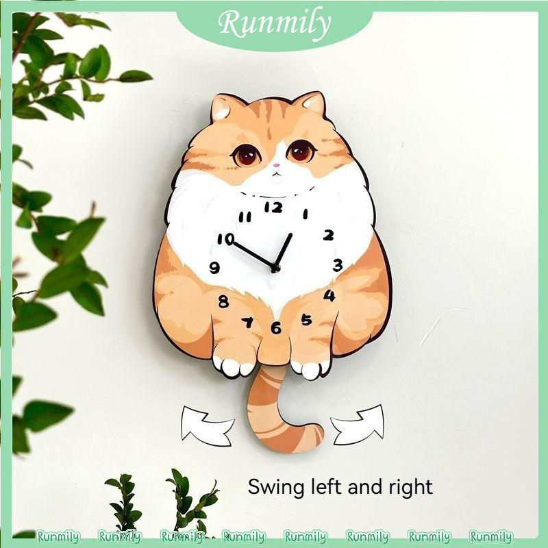 Cute Cat Pendulum Clock Creative Wall Clock Home Living Room Wall Decor ...