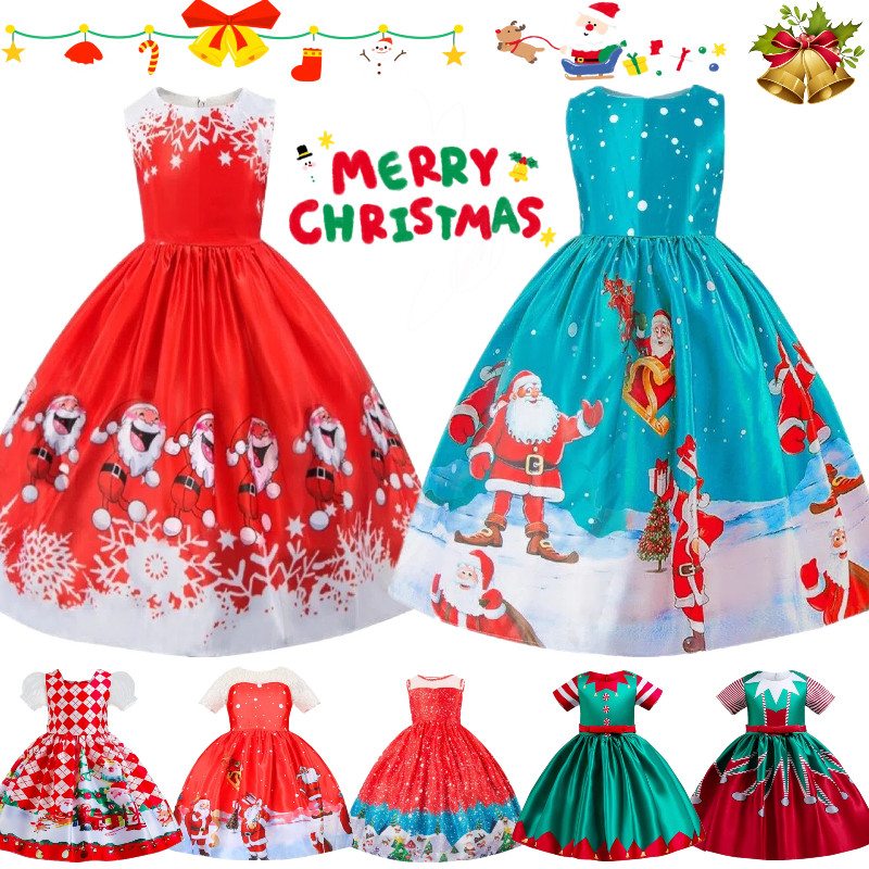 Girls Christmas Dress for 4-10 Yrs Santa Claus Pattern Printing ...