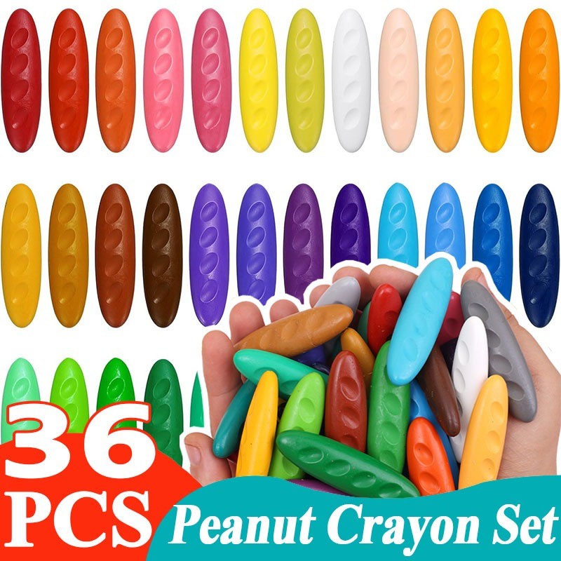 12 Colors Plastic Crayon Set / Peanut Shaped Washable Crayons / Kids Do ...