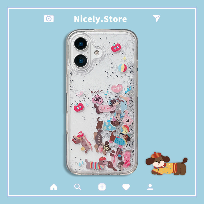 Cute Cartoon Sausage Dog Apple Quicksand Phone Case Compatible for ...