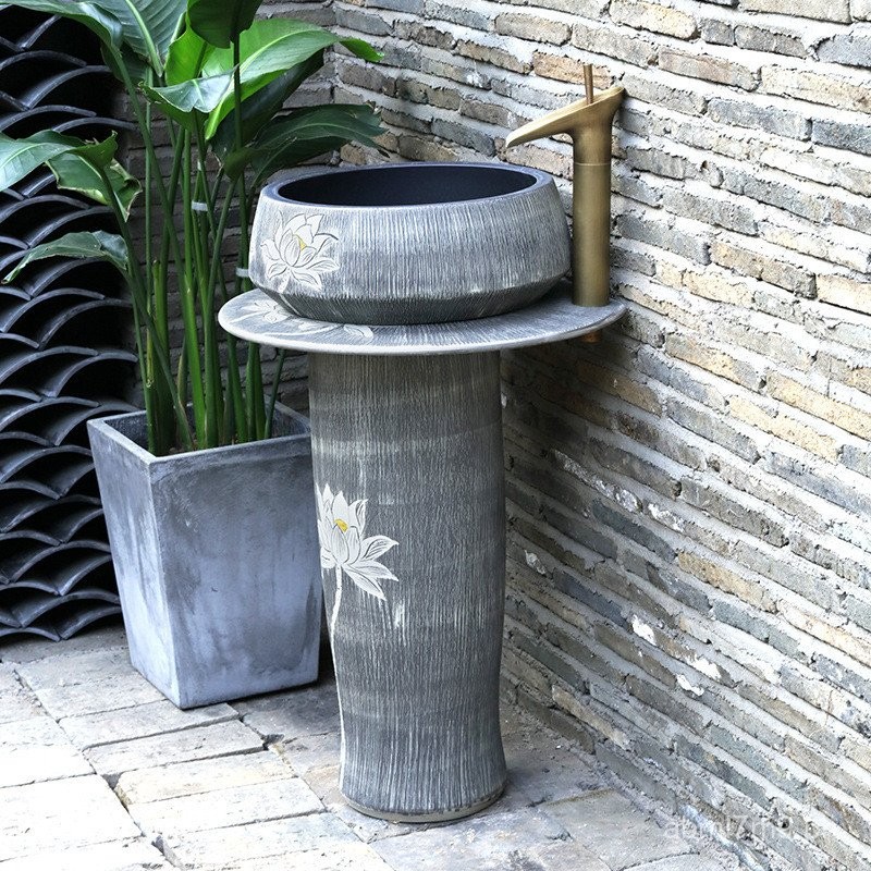 Ceramic Integrated Pedestal Basin Household Small Apartment Floor ...