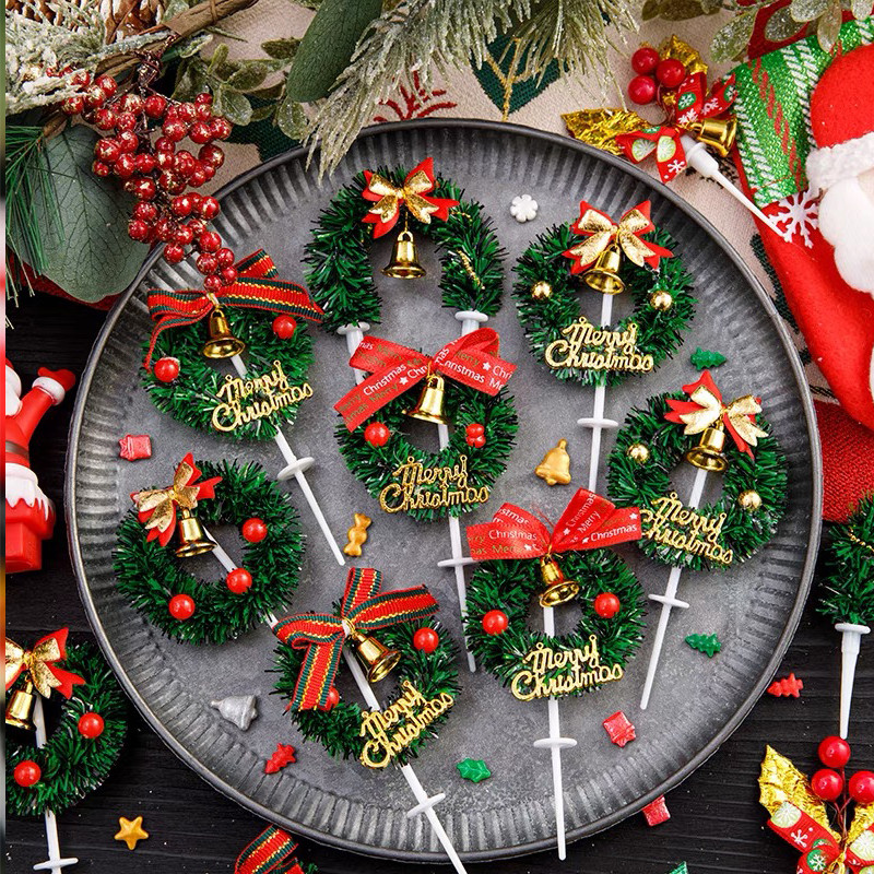 2025 Christmas Grass Circle Cake Decoration Plugin Leaf Star Christmas ...