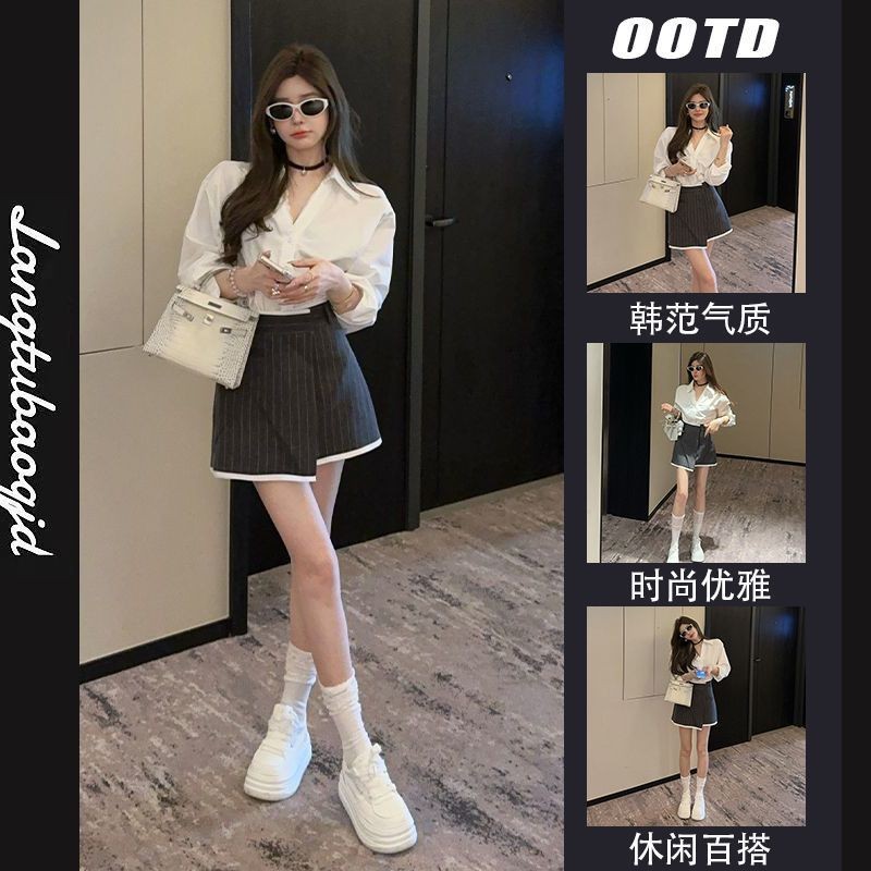 Preppy Style Korean Style Wear White Shirt Suit Dress Women 2025 Spring ...