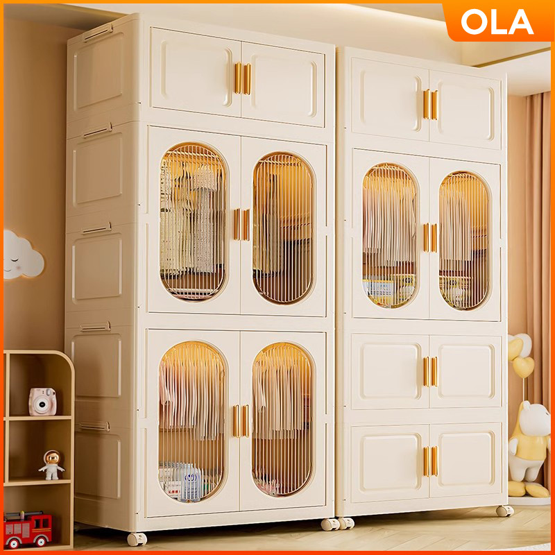 OLA Foldable Cabinet for Clothes with Big Wheels Storage Organizer ...