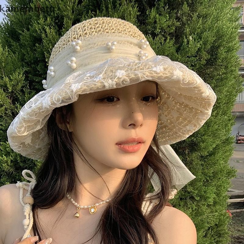 betu Summer Pearl Lace Border Flower Sunshade Straw Hat For Women Beach ...