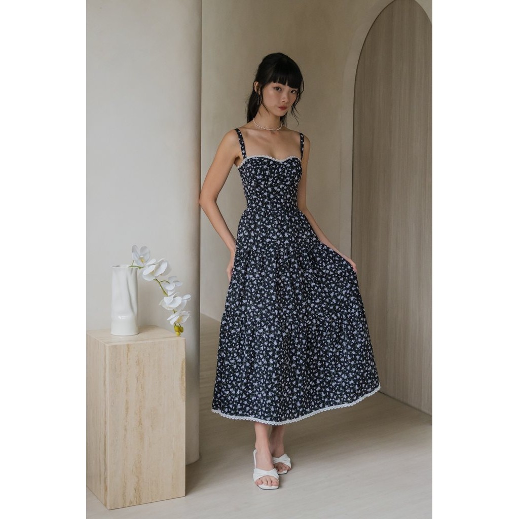 Selene Vintage Lace Dress V2 (Black Lilac Floral) | Shopee Philippines