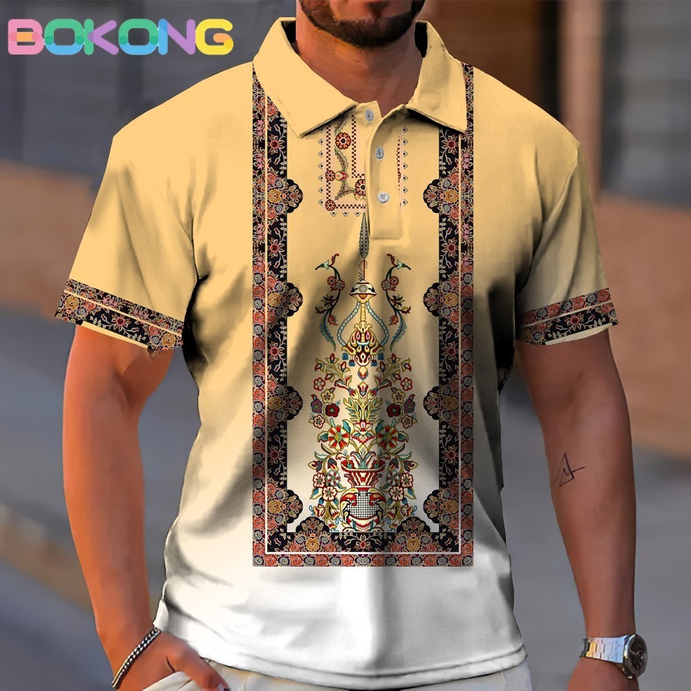 2025 New Retro Ethnic Style Red Polo Shirt Modern Barong Top ...