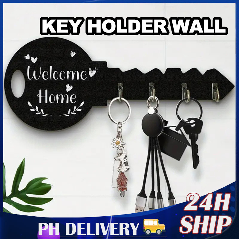 Wooden Large Key Shape Holder - Shelf & Multi-Purpose Hook, Space ...