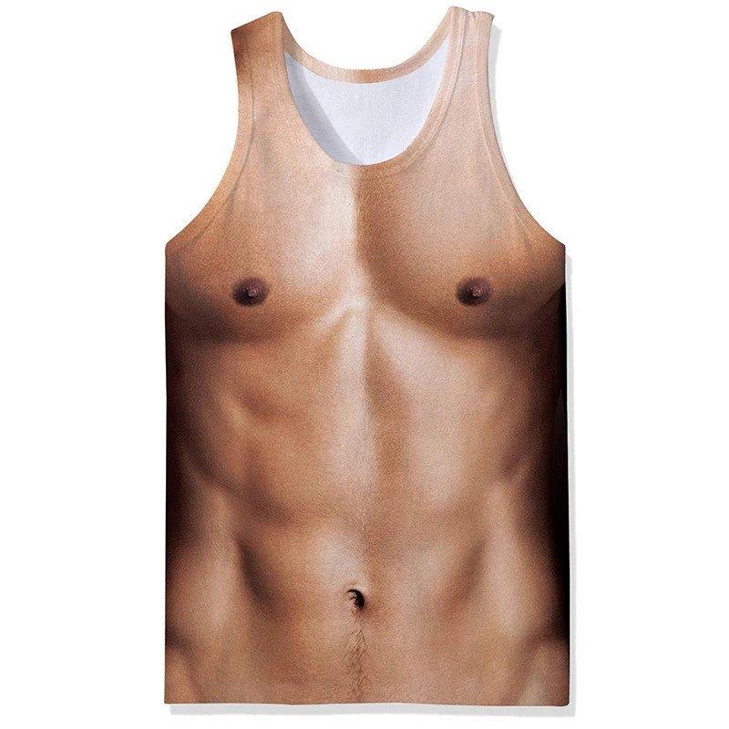 3D Fake Abs Chest Printed Tank Top Gym Clothing Men Summer Streetwear ...