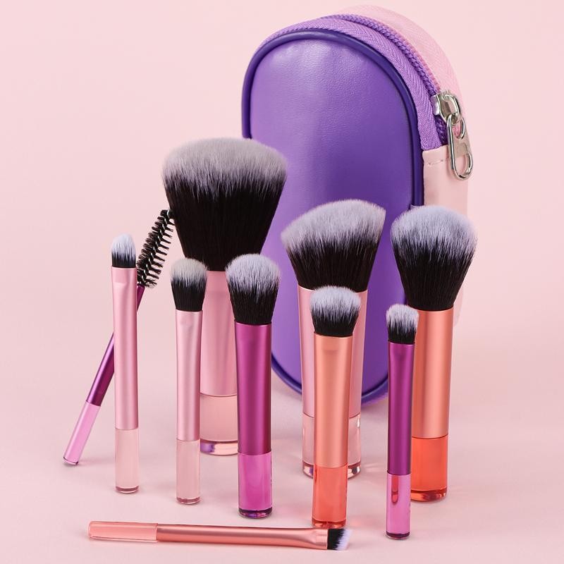 10PCS Mini Short Handle Makeup Brush Set Black Pink Short Handle ...