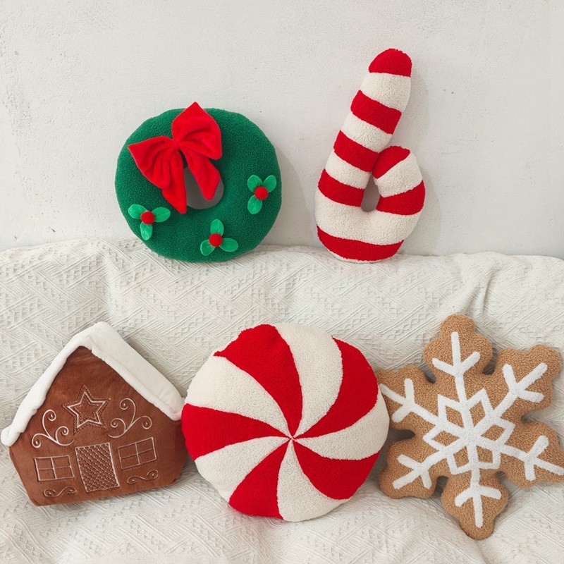 Cute Christmas Cushion Snowflake Gingerbread House Wreath Candy Shape ...