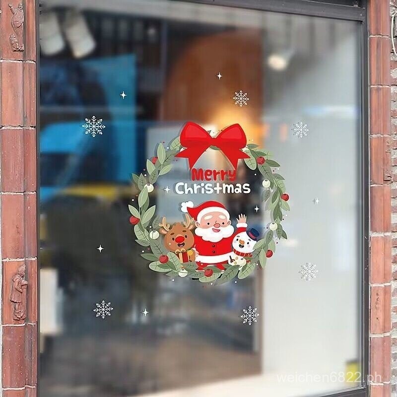 Christmas Decoration Glass Door Sticker Santa Claus Scene Layout Mall ...