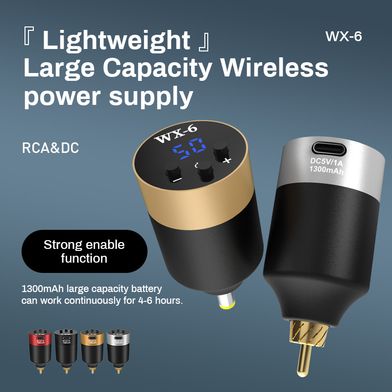 GG+WX-6 Wireless Tattoo Power Supply RCA/DC Portable Mini Power For ...