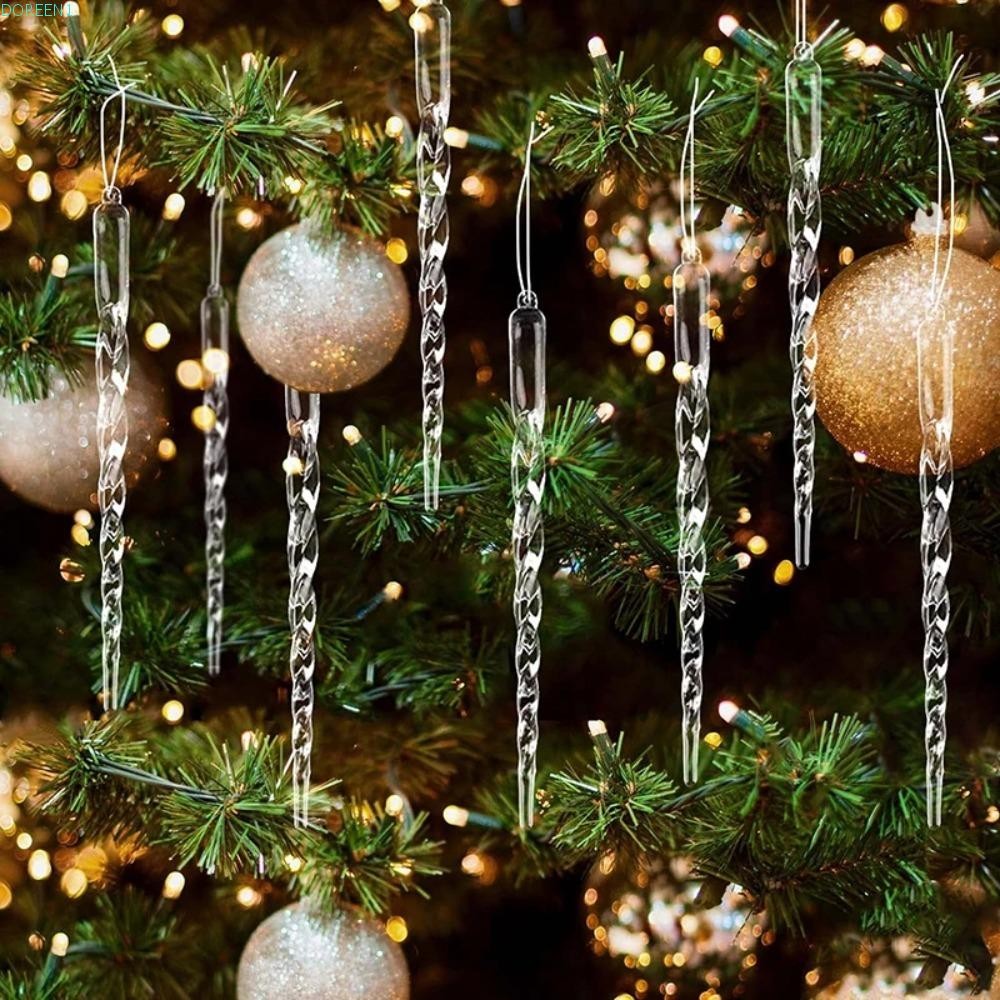 DOREEN1 12pcs Christmas Clear Icicle Pendants, 13/15/20cm Twisted Ice ...
