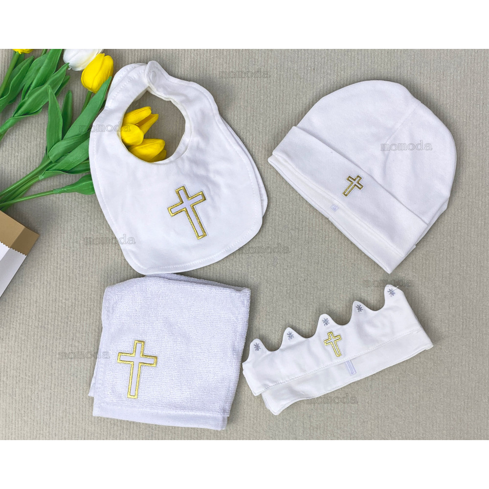 Christening Accessories for Baby Boy Girl Gold Cross Printed Hat Crown ...