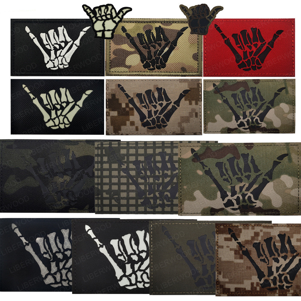 Skull Skeleton Hand Finger Glow Dark Patch, Infrared IR Reflective Tactical Decorative Patches ...
