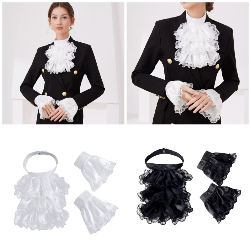 PP Ruffle Lace Jabot and Cuffs Set Medieval Costume Victorian Colonial ...