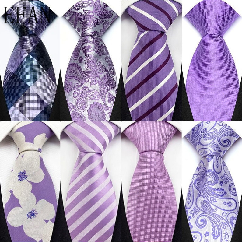 New Men's 8CM Neckties Classic Plaid Stripes Solid Light Purple ...