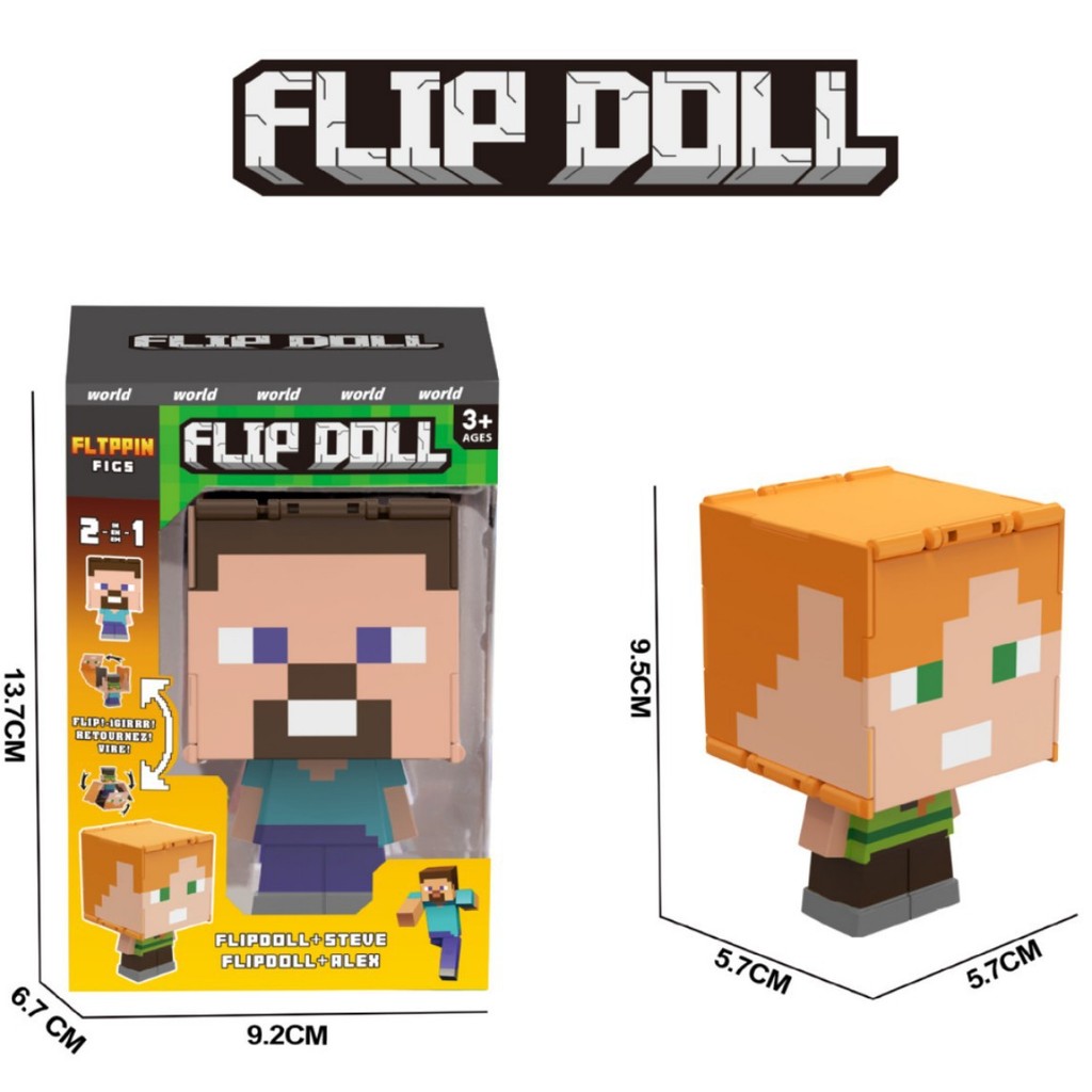 Minecraft Children's Educational Figure Flip Doll Steve Creeper Reverse ...